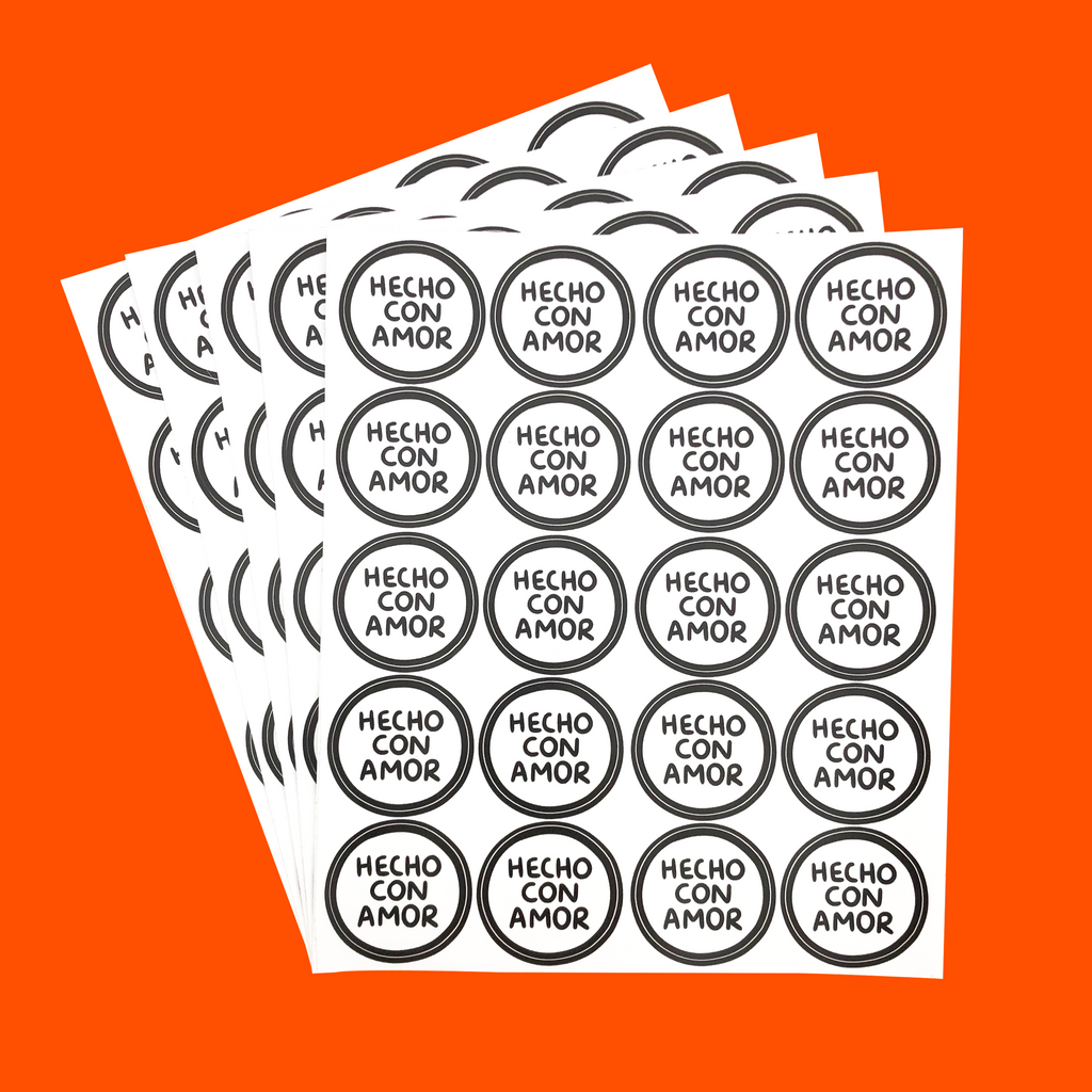 Stickers Hecho Con Amor Negro 100 Pz – Envía Bonito Mx