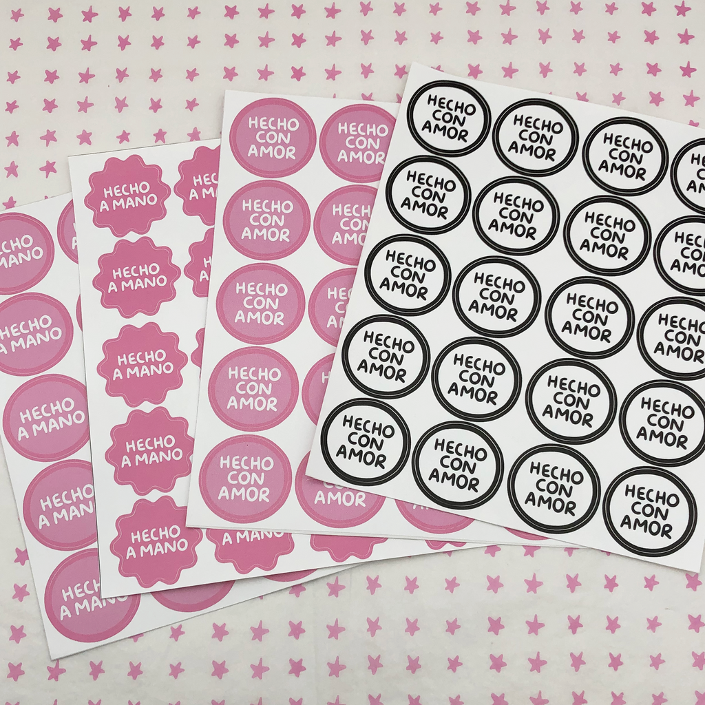 Stickers Hecho Con Amor Rosa 100 Pz – Envía Bonito Mx